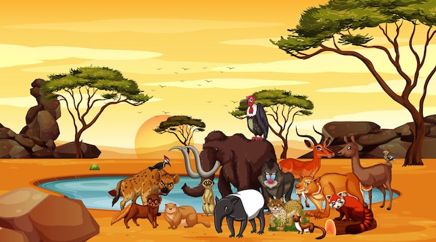 Vibrant African Safari Scene with Diverse Wildlife | Jiffy Designs