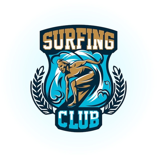 Vibrant Surfing Club Emblem with Surfer Silhouette | Jiffy Designs