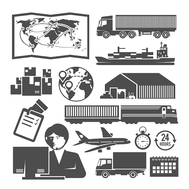Comprehensive Global Logistics and Freight Transport Icons Collection ...