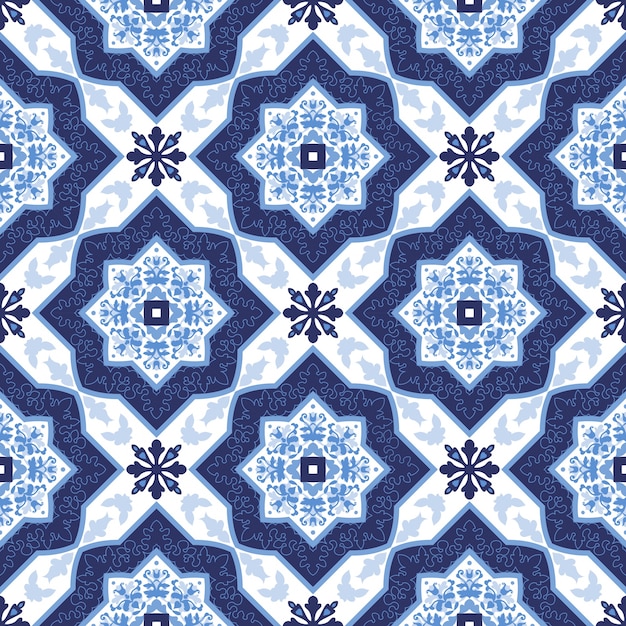 Elegant Blue and White Geometric Tile Pattern | Jiffy Designs