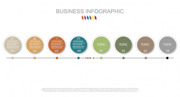 Colorful Timeline Infographic with Numbered Circular Topics | Jiffy Designs