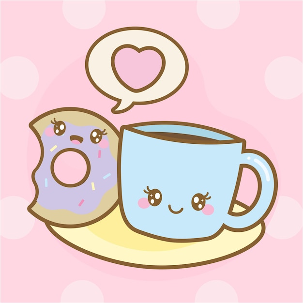 Adorable Kawaii Coffee Cup and Donut Duo | Jiffy Designs