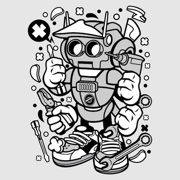 Funky Robot Character Amidst Quirky Doodle Illustrations | Jiffy Designs