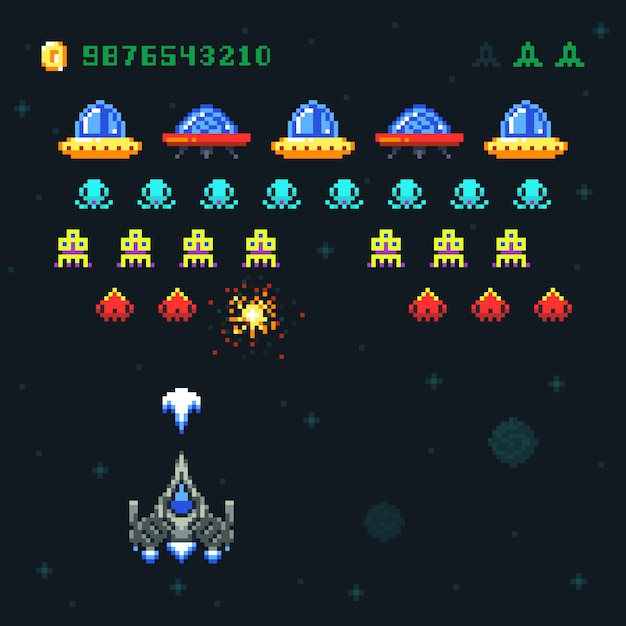 Retro Arcade Space Invaders-Style Game Scene | Jiffy Designs