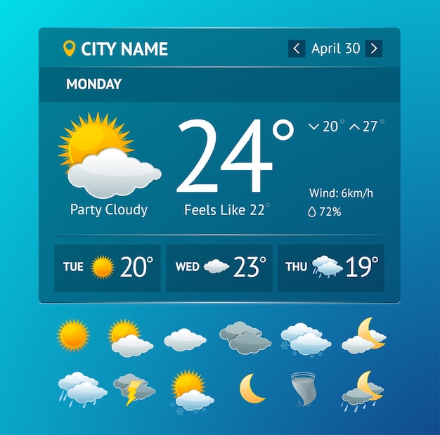 Vibrant Weather Forecast Display with Iconic Symbols | Jiffy Designs