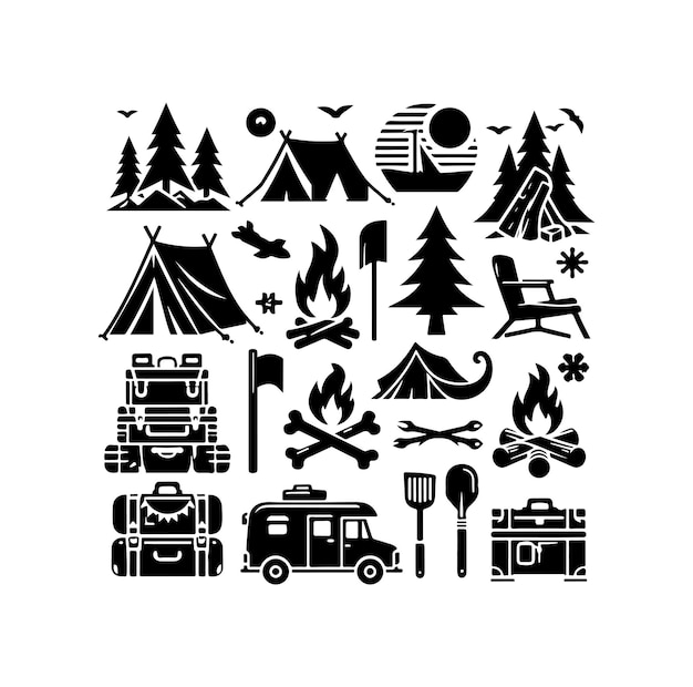Camping Adventure Icons: Outdoor Exploration and Nature Scenes | Jiffy ...