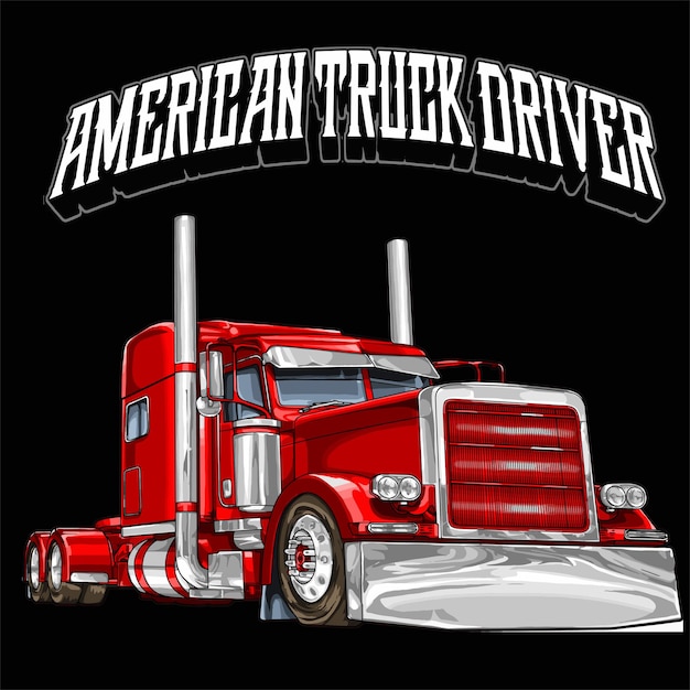 Rugged Red Tractor-Trailer with Bold American Truck Driver Text | Jiffy ...