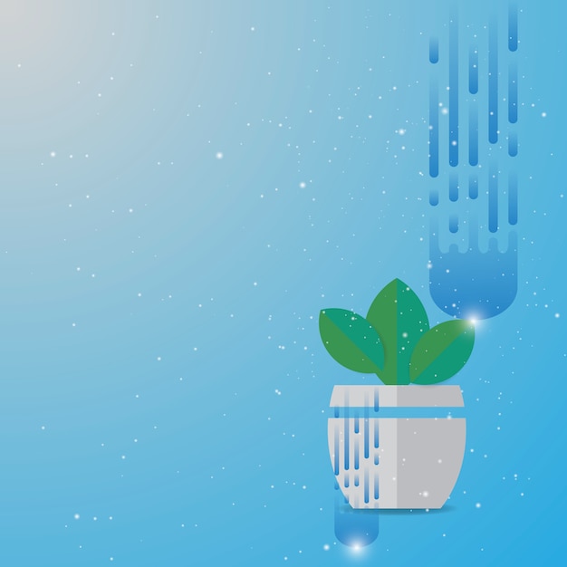 Potted Plant with Vibrant Leaves in Digital Rainy Backdrop | Jiffy Designs