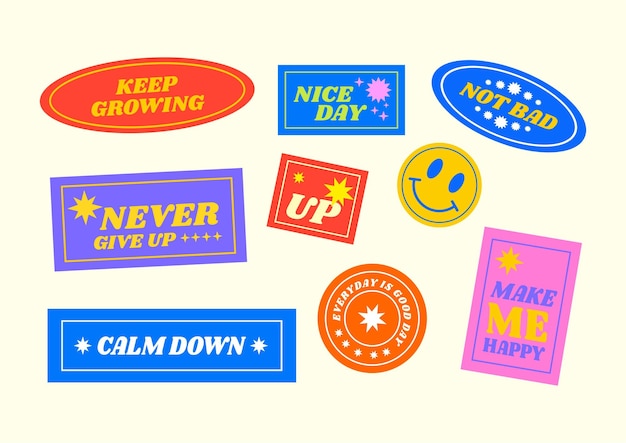 Vibrant Retro-Inspired Motivational Stickers with Positive Messages ...