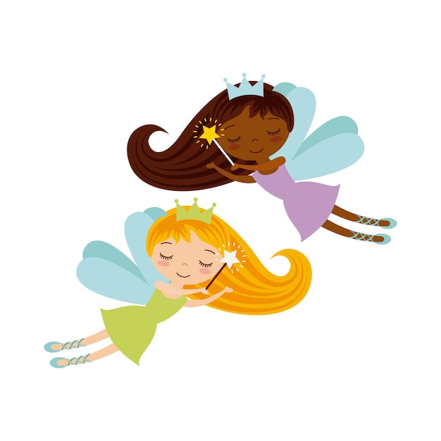 Playful Fairy Friends Embracing with Colorful Wings | Jiffy Designs