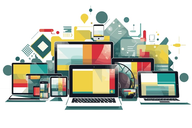 Vibrant Geometric Illustration of Digital Devices and Design Elements ...