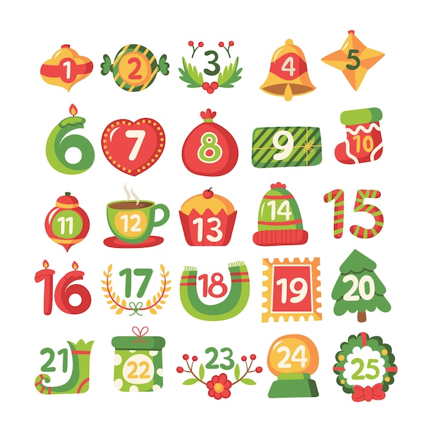 Vibrant Christmas Countdown Symbols Featuring Holiday Icons | Jiffy Designs