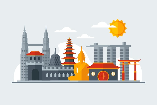 Vibrant Panorama of Iconic Asian Landmarks | Jiffy Designs