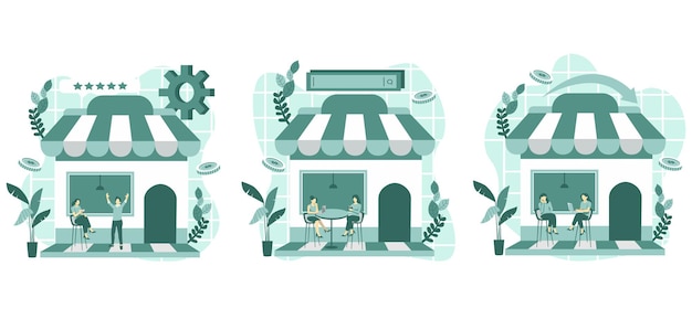 Charming Storefront Scenes with Customers and Merchandise | Jiffy Designs