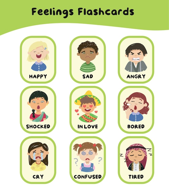 Vibrant Feelings Flashcards with Diverse Expressive Characters | Jiffy ...
