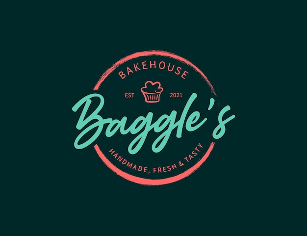 Rustic Bakehouse Logo with Retro Cupcake Emblem and Handwritten Text ...
