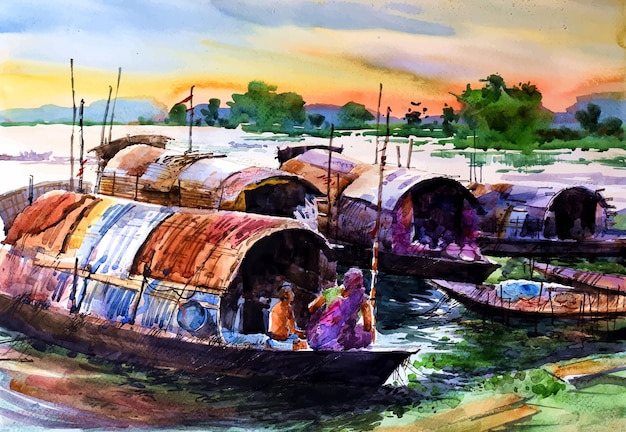 Vibrant Sunset at the Floating Market Oasis | Jiffy Designs