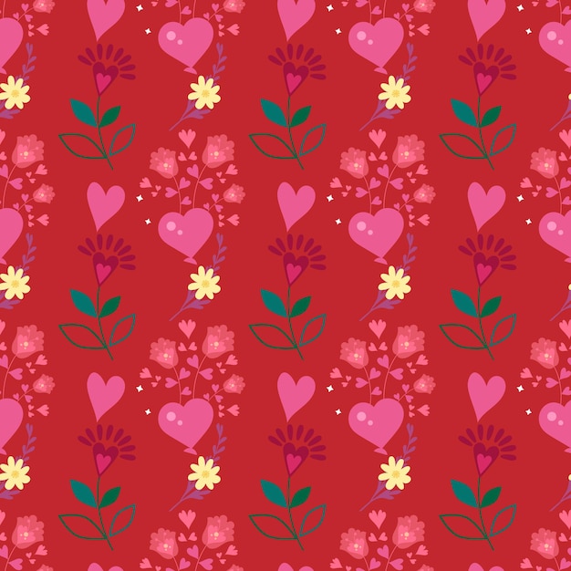 Vibrant Heart and Flower Pattern on Red Background | Jiffy Designs