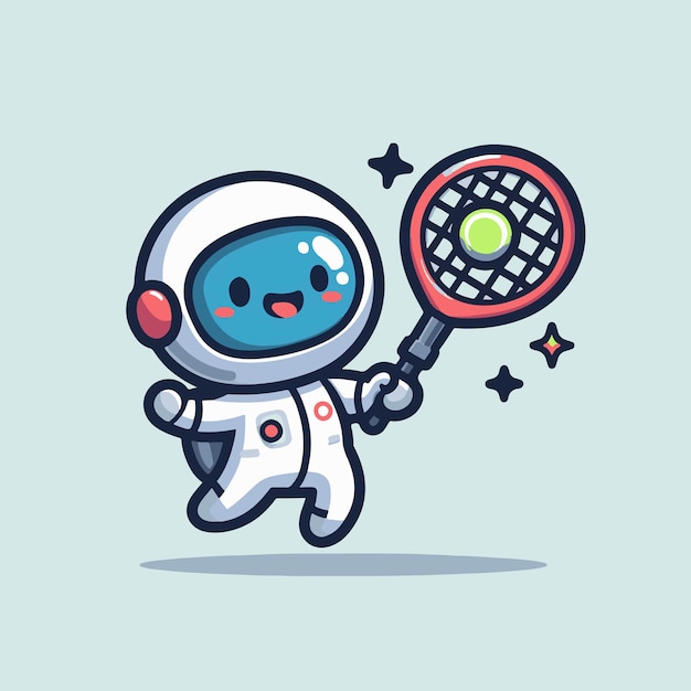 Adorable Astronaut Holds Cosmic Tennis Racket | Jiffy Designs