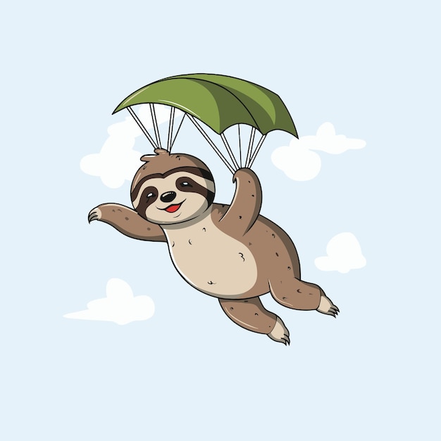 Joyful Sloth Soaring with Parachute in Cloudy Sky | Jiffy Designs