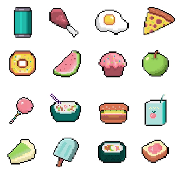 Vibrant Pixel Art Food Icons Showcasing Diverse Culinary Delights ...