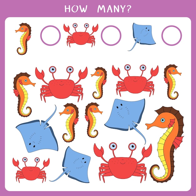 Colorful Sea Creatures and Crustaceans in Counting Game | Jiffy Designs