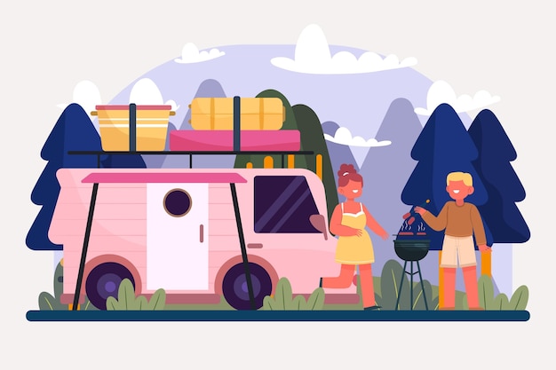 Vibrant Camping Adventure with Retro Camper Van | Jiffy Designs