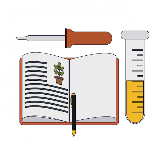 Illustrated Education Essentials: Book, Pen, Plant and Test Tube ...