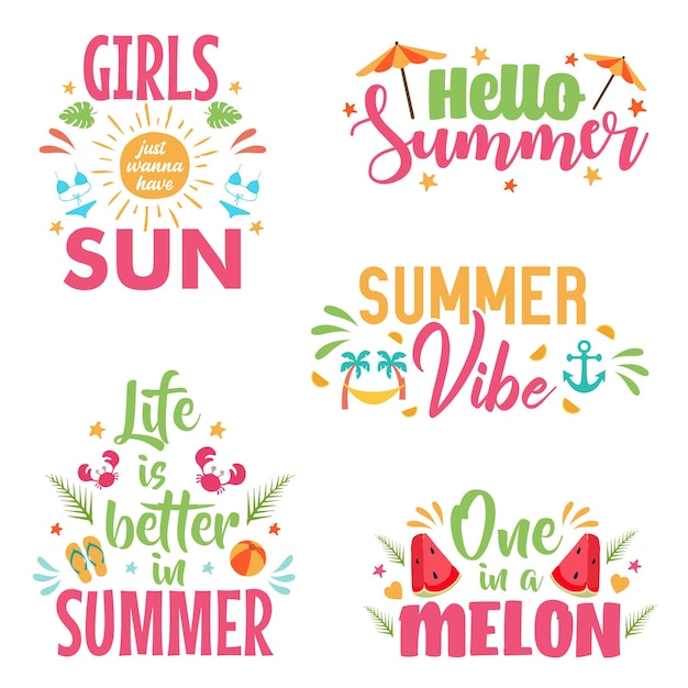 Vibrant Summer-Themed Graphic Collection with Motivational Phrases ...