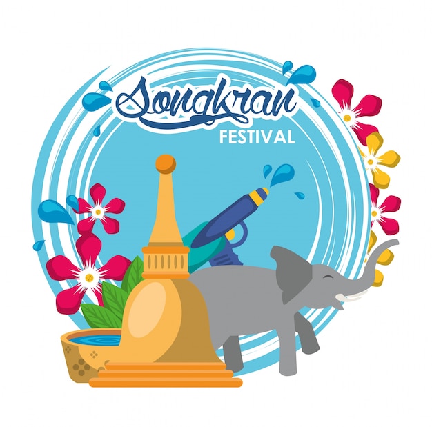 Vibrant Songkran Festival Celebration with Water Splashing and Floral ...