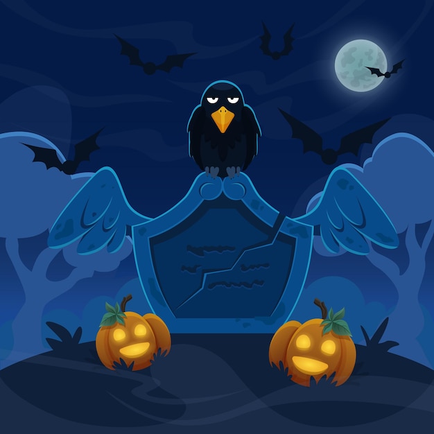 Spooky Raven Perched Under Moonlit Autumn Night Sky | Jiffy Designs
