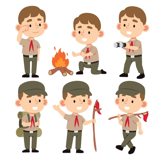 Diverse Collection of Animated Scout Characters in Action Poses | Jiffy ...