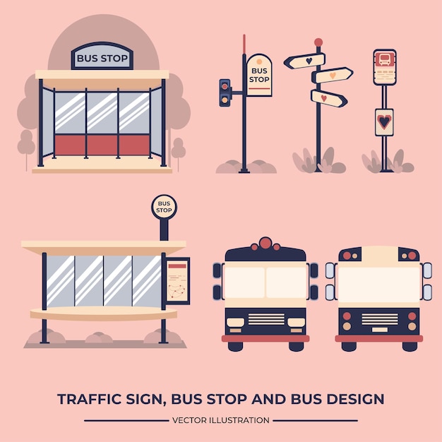 Vibrant Bus Stop and Traffic Signs in Minimalist Style | Jiffy Designs