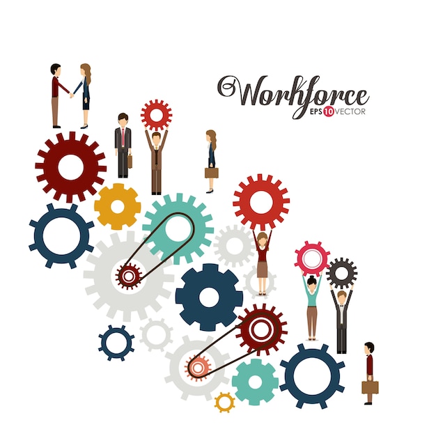 Workforce Concept with Gears and Diverse Stick Figure People | Jiffy ...