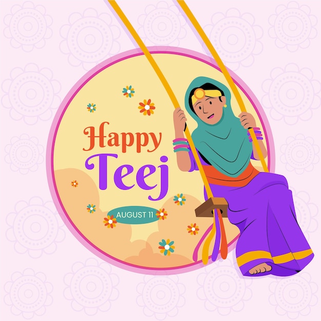 Vibrant Celebration of Teej Festival with Joyful Illustration | Jiffy ...