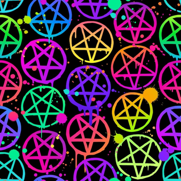 Vibrant Pentagram Mosaic: A Kaleidoscope of Occult Symbols | Jiffy Designs