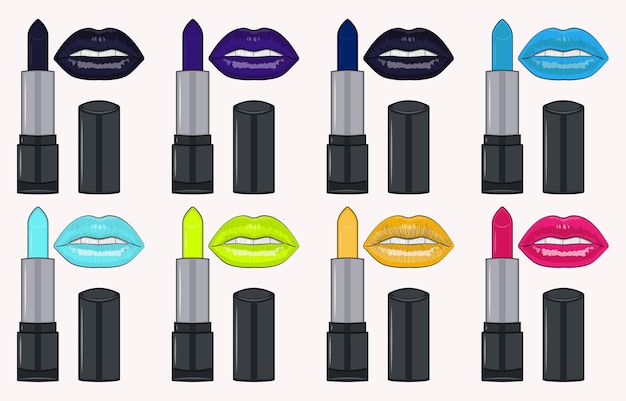 Vibrant Lipstick Collection with Colorful Lip Illustrations | Jiffy Designs