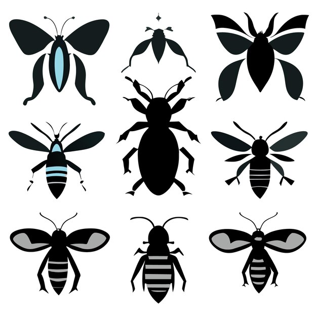Diverse Collection of Stylized Insect Silhouettes | Jiffy Designs