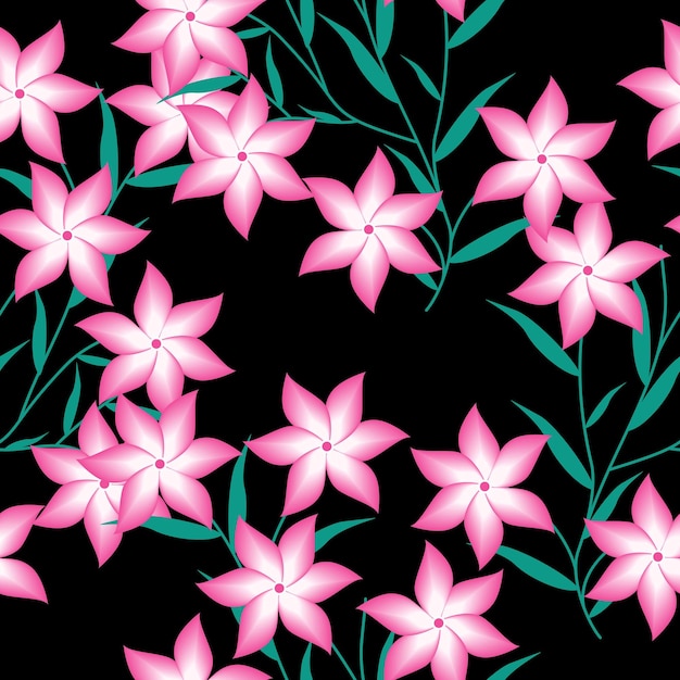 Vibrant Pink Floral Pattern on Black Background | Jiffy Designs
