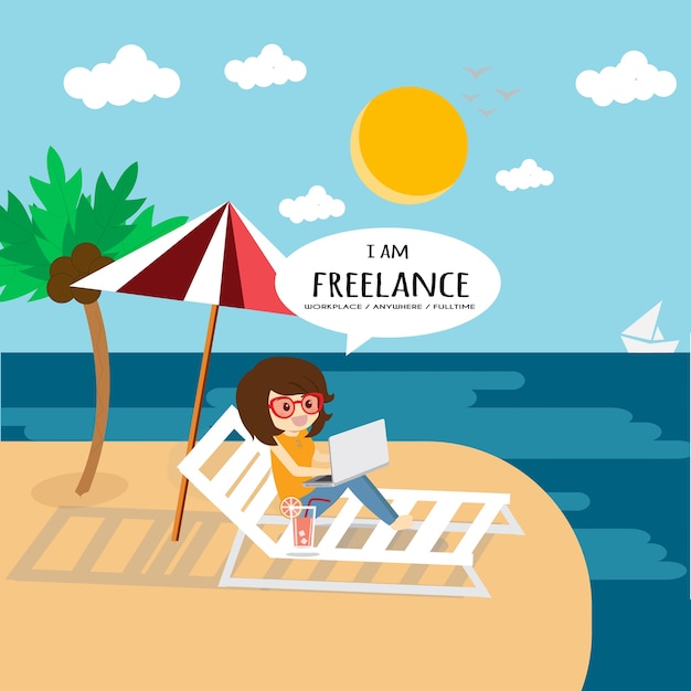 Freelancer Enjoying Beach Work with Laptop and Umbrella | Jiffy Designs