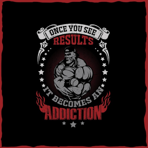 Muscular Bodybuilder Surrounded by Fiery Addiction Motto | Jiffy Designs