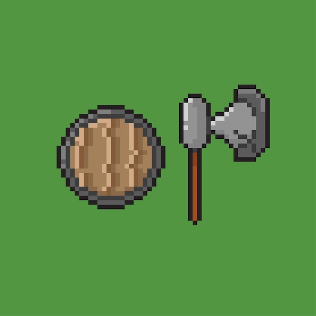 Retro Pixel Hammer and Shield Icon | Jiffy Designs