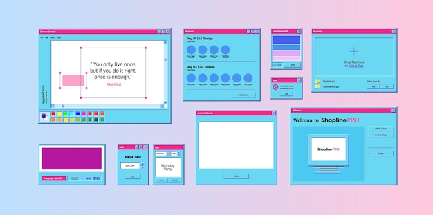 Vibrant Retro-Inspired UI Design Elements with Motivational Quote ...