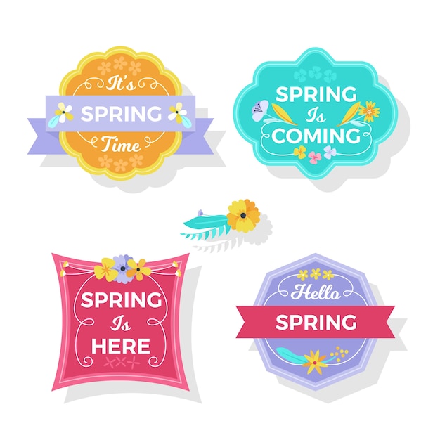 Vibrant Spring-Themed Badges and Decorative Bird Illustration | Jiffy ...