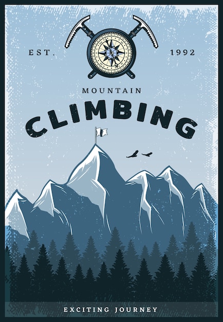 Vintage Mountain Climbing Emblem with Snowy Peaks | Jiffy Designs