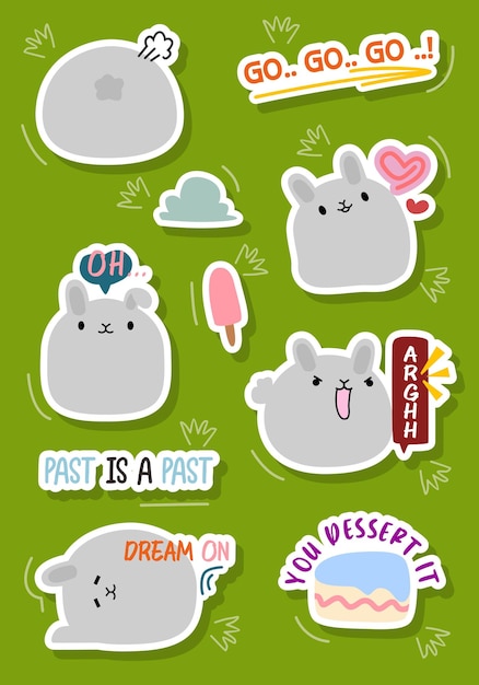 Whimsical Sticker Collection of Cute Rabbit-like Characters | Jiffy Designs