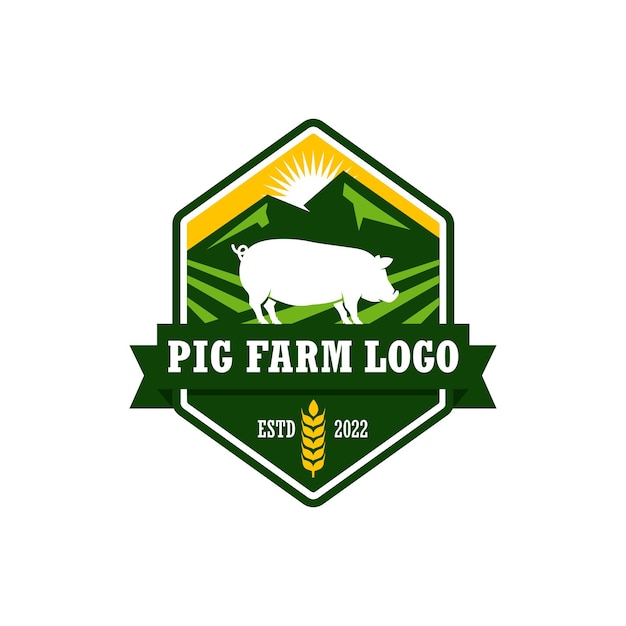Rustic Pig Farm Logo with Scenic Mountain Backdrop | Jiffy Designs