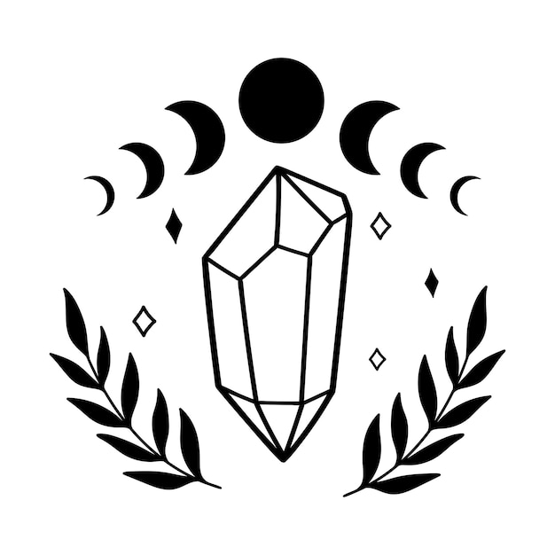 Mystical Crystal and Moon Phases Minimalist Illustration | Jiffy Designs