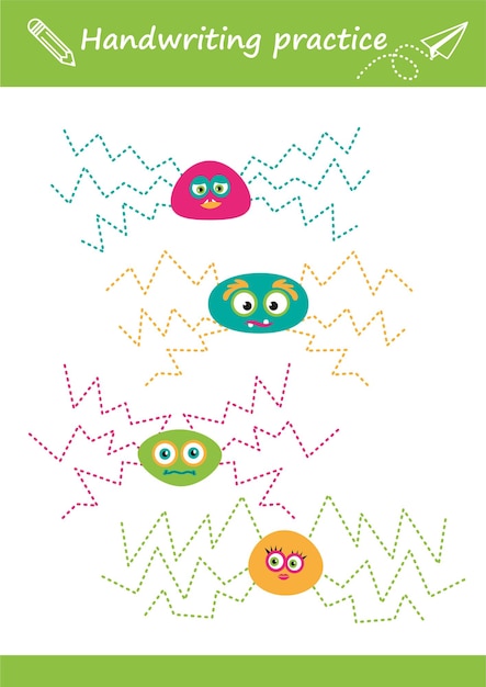 Colorful Monsters Practicing Handwriting on Lined Paper | Jiffy Designs