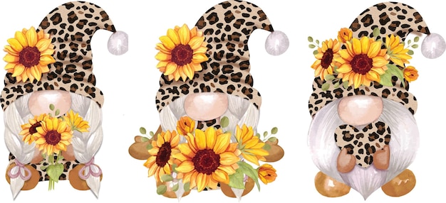 Leopard Print Gnomes with Sunflower Bouquets | Jiffy Designs